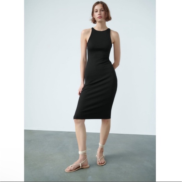 Zara | Dresses | Zara Black Ribbed Racerback Tank Dress L | Poshmark